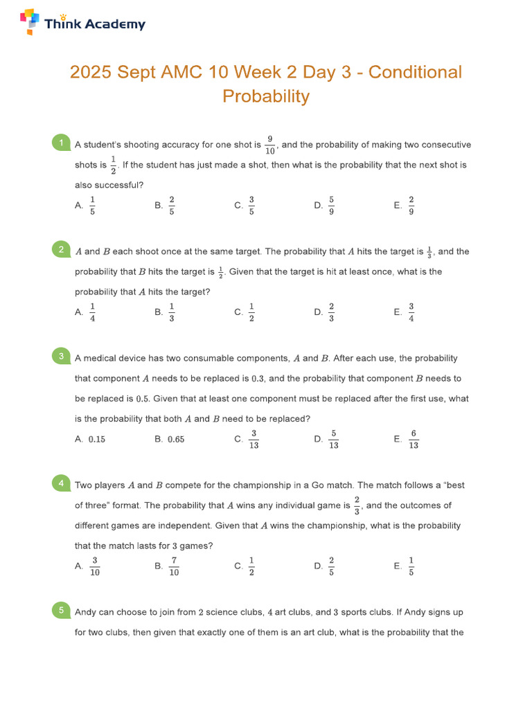 2025 Sept AMC 10 Week 2 Day 3 Conditional Probability Anjois | PDF