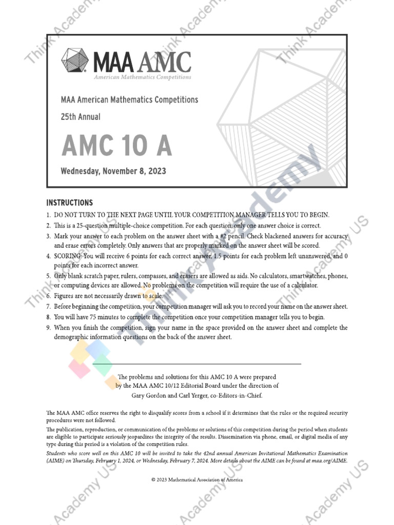 2023 AMC 10A Solutions and Key | PDF | Perpendicular | Circle