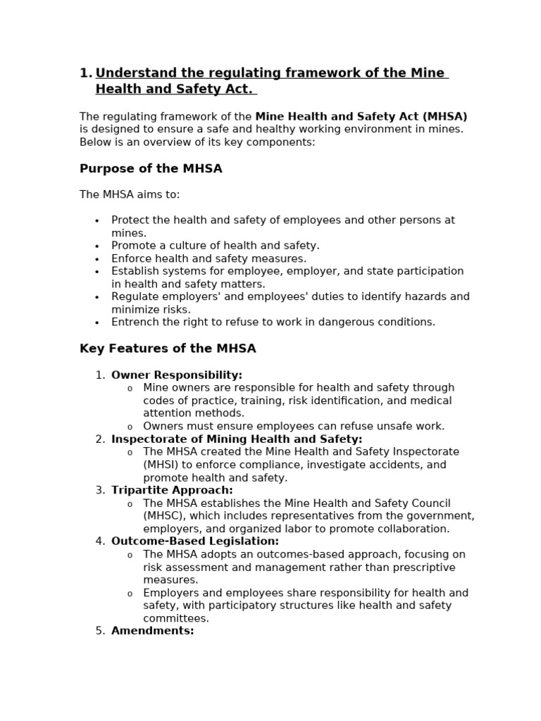 Overview of Mine Health and Safety Act | PDF | Occupational Safety And ...
