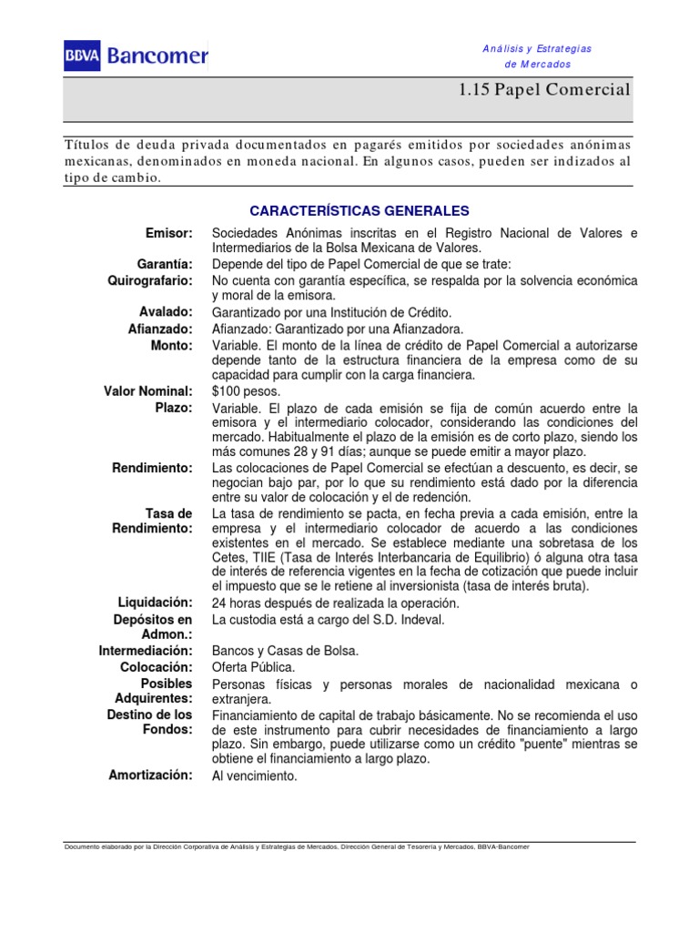 Papel Comercial: Características y Tipos | PDF | Capital de trabajo ...