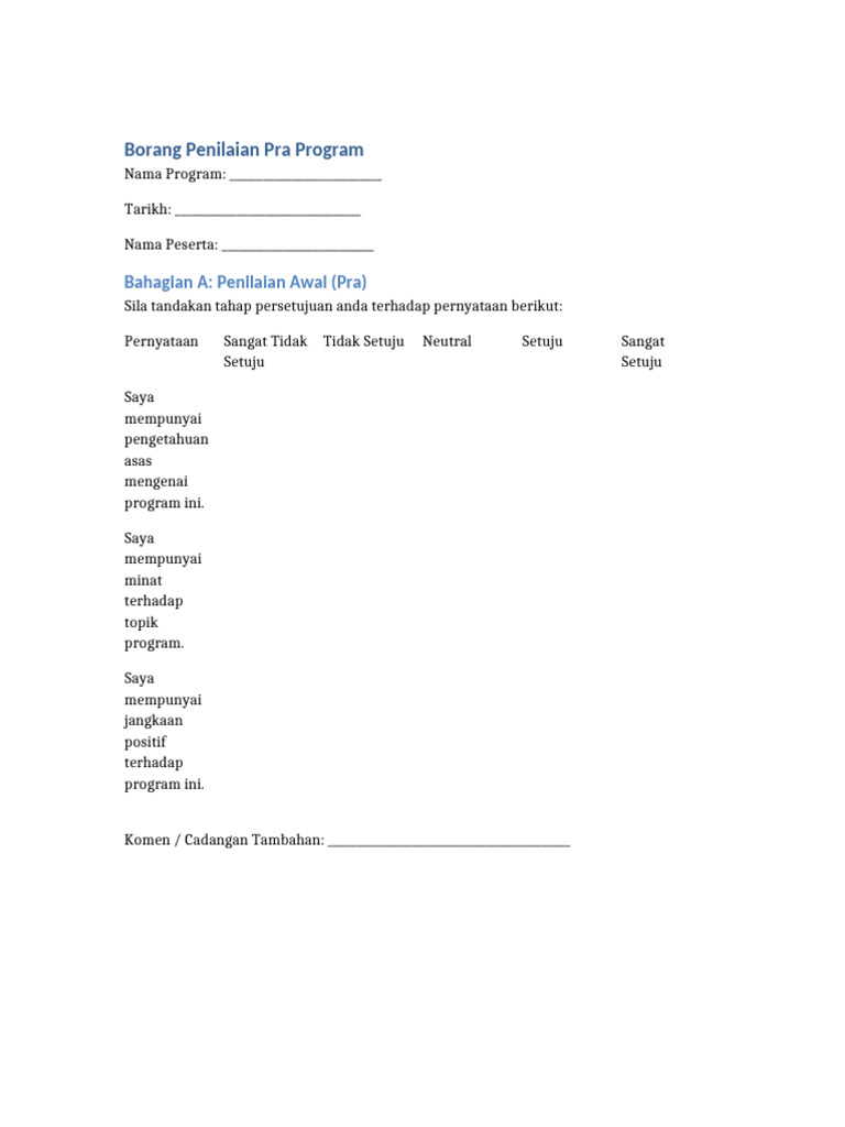Borang Penilaian Program: Pra dan Post | PDF