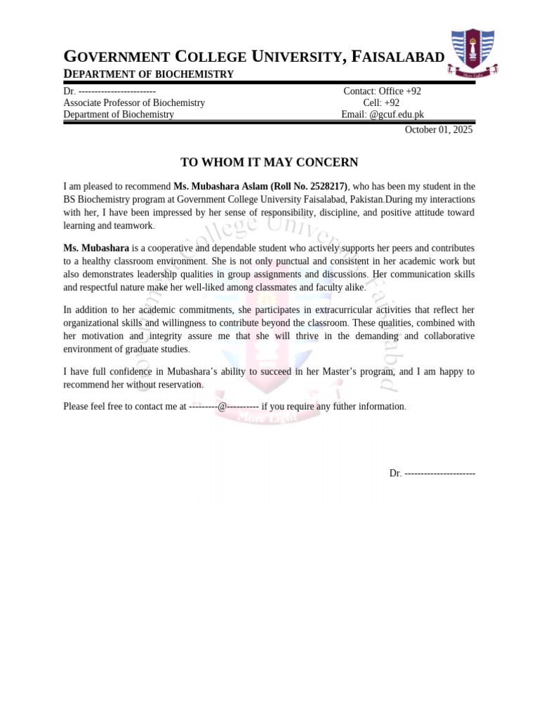Reconmendation Letter Gcuf | PDF