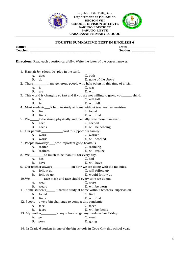English 6 Summative Test Guide | PDF | Argument | Essays