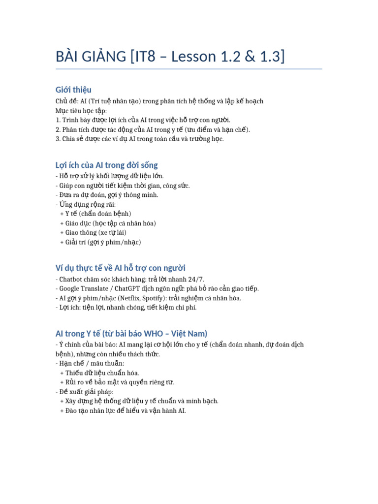 Bai Giang AI IT8 | PDF
