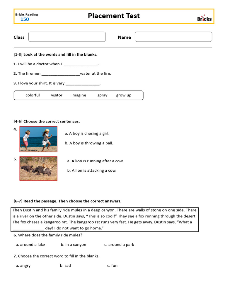 Reading Comprehension Placement Test | PDF