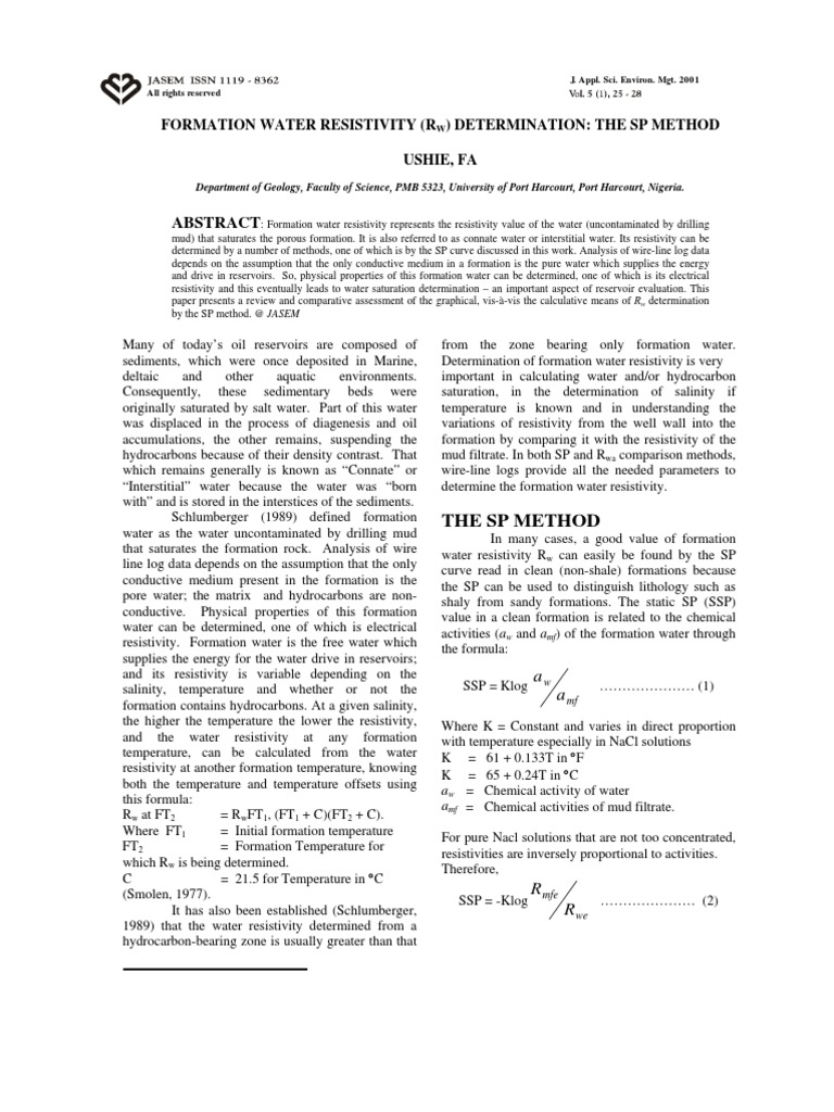 RW Calculation | PDF | Sedimentary Rock | Electrical Resistivity And ...
