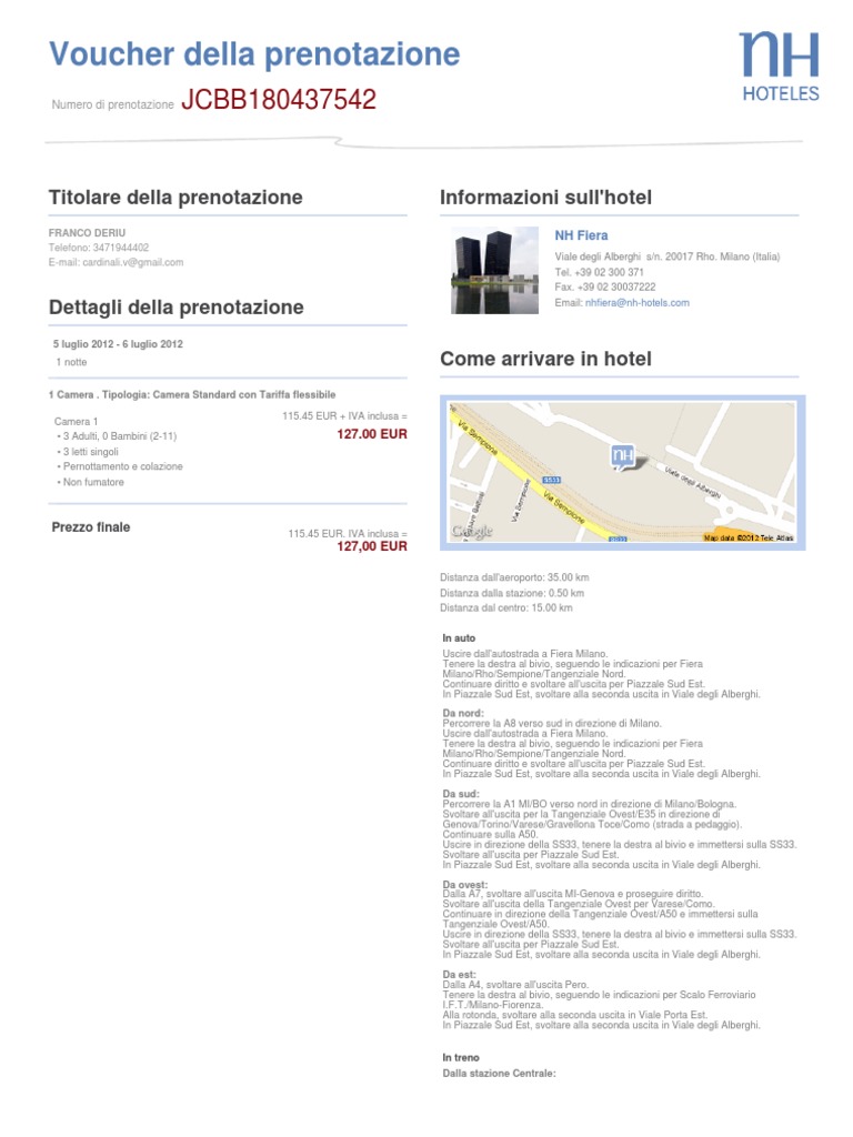 PDF Conferma Di Prenotazione NH Hotels | PDF