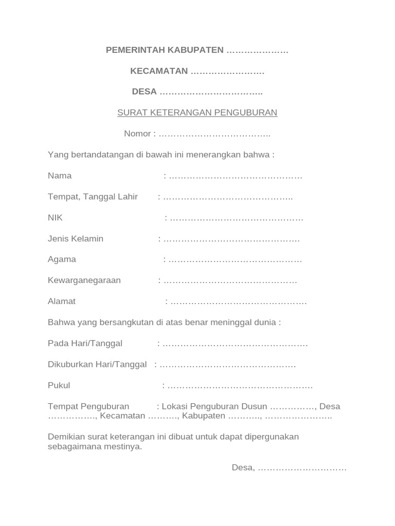 Surat Keterangan Penguburan | PDF