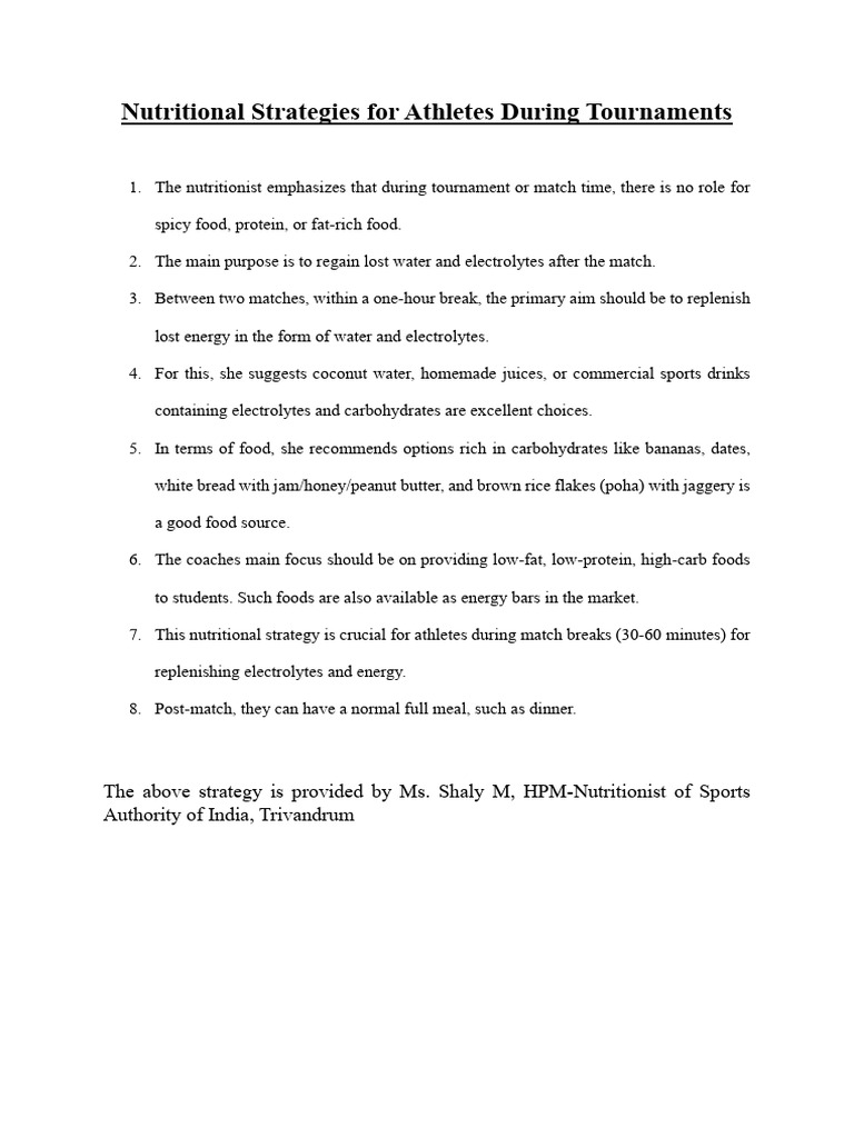 Nutritional Strategies For Athletes During Tournaments | PDF