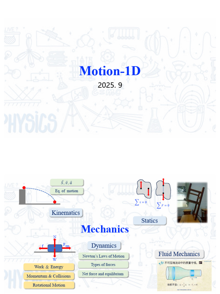 1D Motion: Kinematics and Dynamics Guide | PDF | Velocity | Force