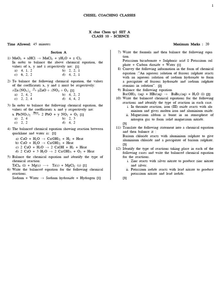 X Cbse Chem Set A 26.04.25 | PDF | Hydroxide | Magnesium