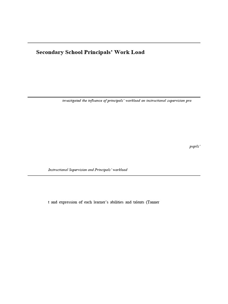 Secondary School Principals' Work Load and Instructional Supervision ...