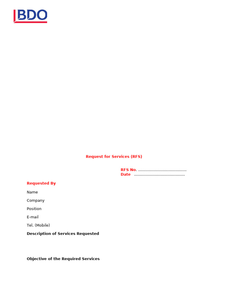 Request for Services Form (RFS) | PDF