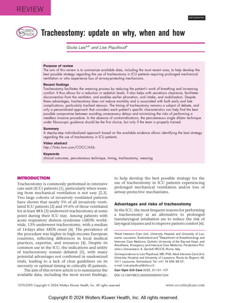 Tracheostomy in ICU: Benefits and Timing | PDF | Intensive Care ...