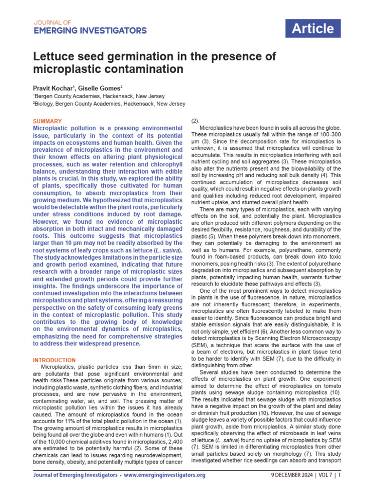 Lettuce Seed Germination in The Presence of Microplastic Contamination ...