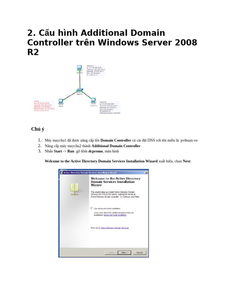 Cấu Hình Additional Domain Controller Trên Windows Server 2008 R2 | PDF