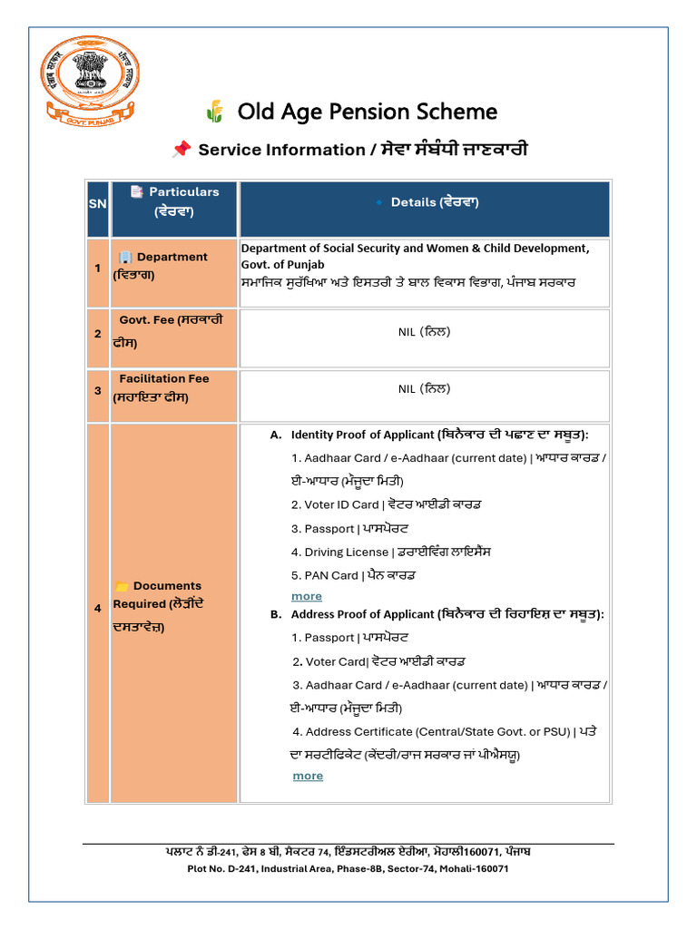 Old Age Pension Scheme: Service Information | PDF