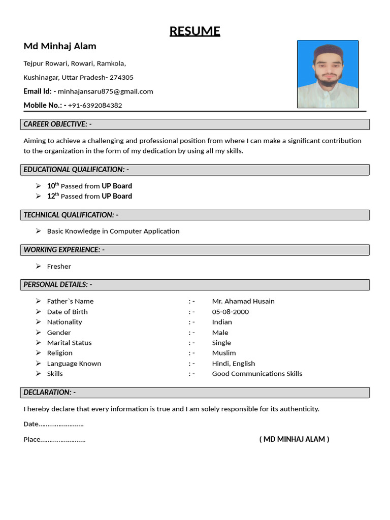 Resume: MD Minhaj Alam | PDF