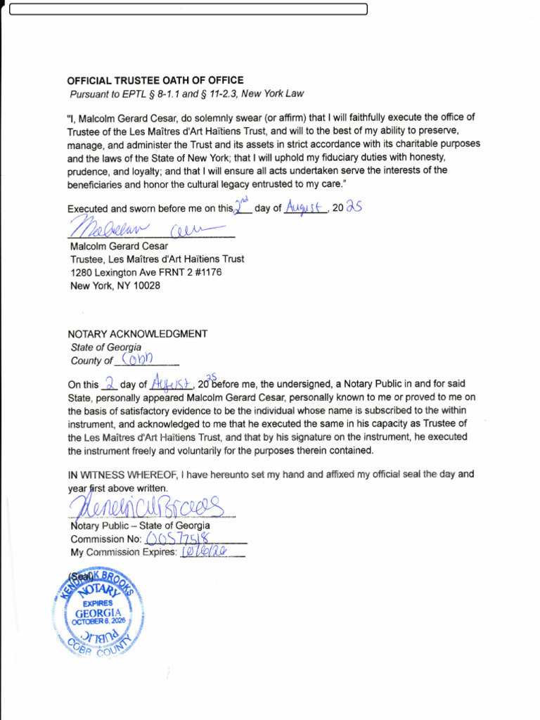 Trustee Oath of Office: Malcolm Cesar | PDF | Trustee | Legal Aspects ...