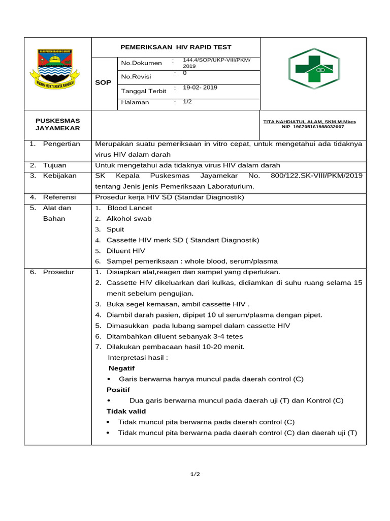 Prosedur Pemeriksaan HIV Rapid Test | PDF