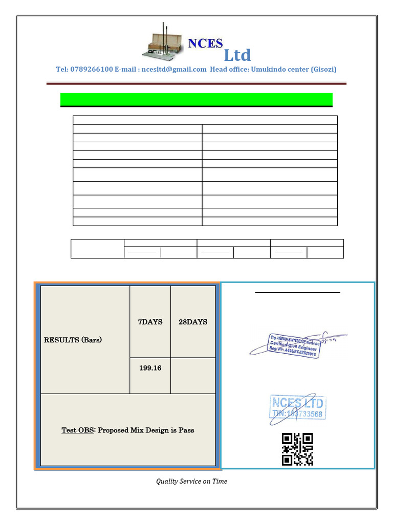 Cubes Test Report of MIX Design Proposed For BAZIGA Project Located at ...
