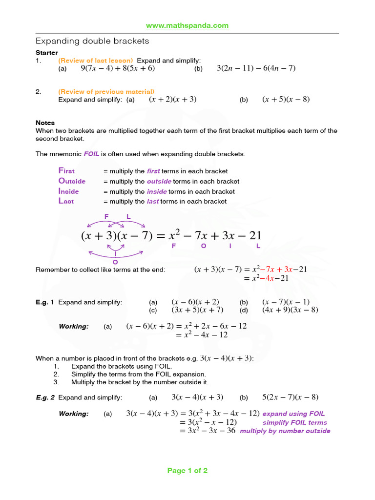 Expanding Double Brackets LESSON | PDF | Mathematics | Notation