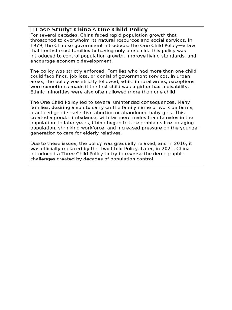 China's One Child Policy Overview | PDF | Policy | Social Policy