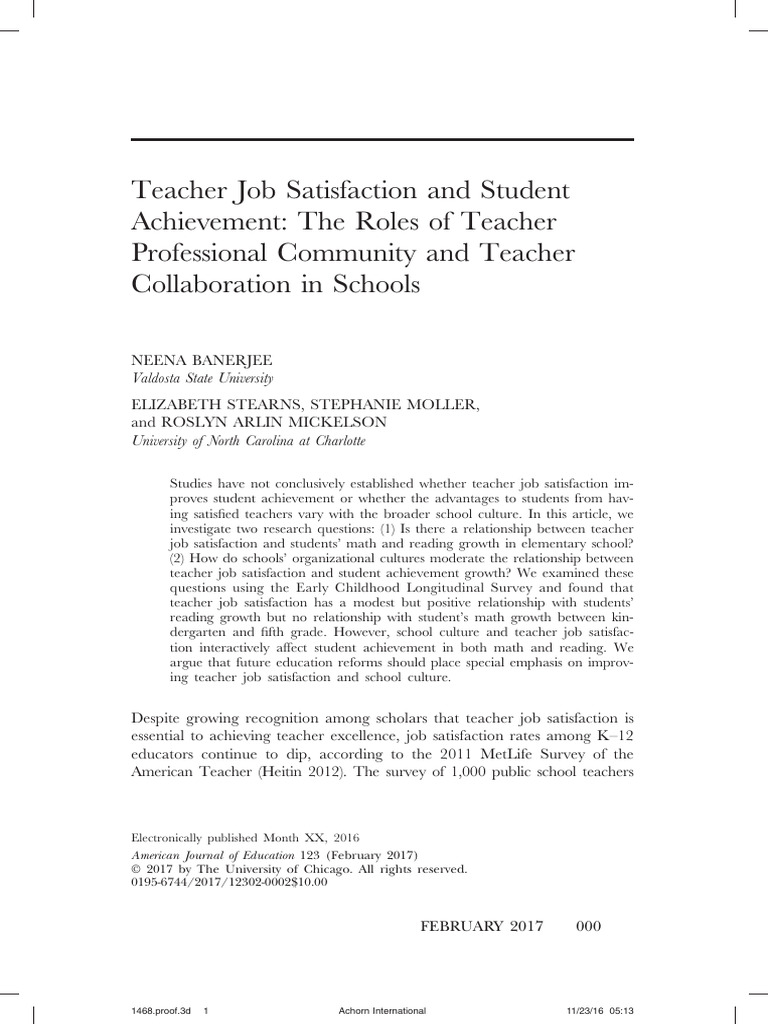 Teacher Job Satis AJE 2017 | PDF | Socioeconomic Status | Job Satisfaction