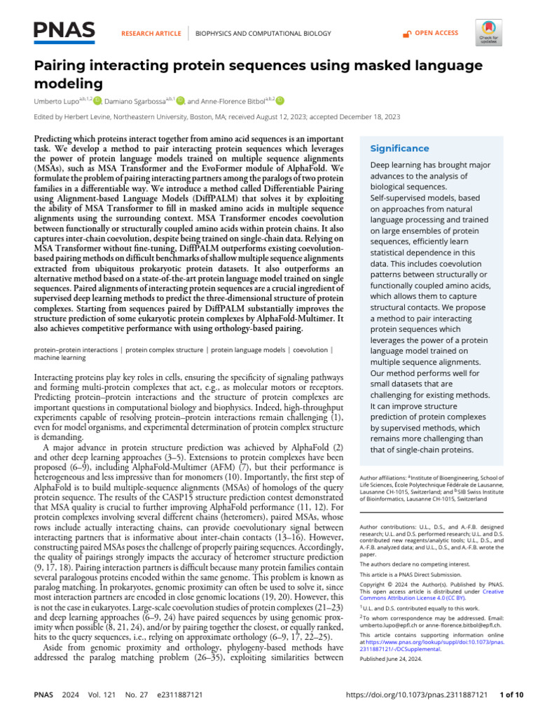 Lupo Et Al Pairing Interacting Protein Sequences Using Masked Language ...