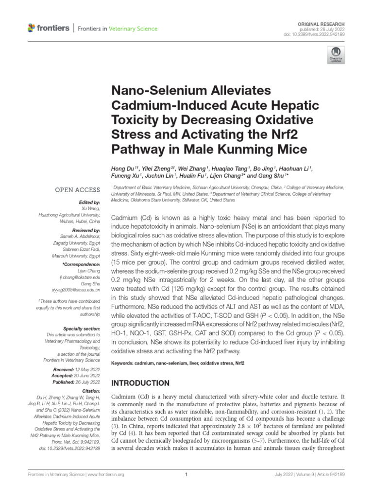 Nano-Selenium Alleviates Cadmium-Induced Acute Hep | PDF | Glutathione ...