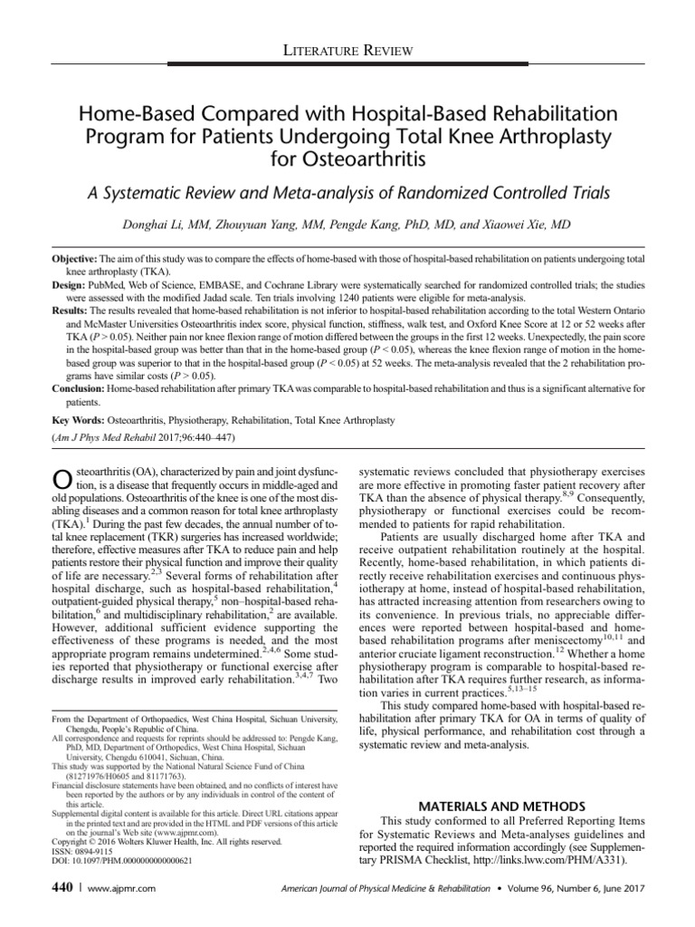 Home vs. Hospital Rehab for Knee Surgery | PDF | Physical Therapy ...