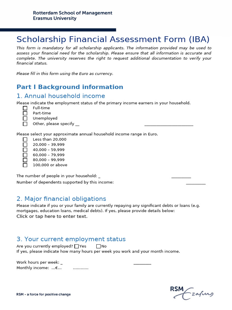 Scholarship Financial Assessment Form IBA | PDF | Debt | Expense