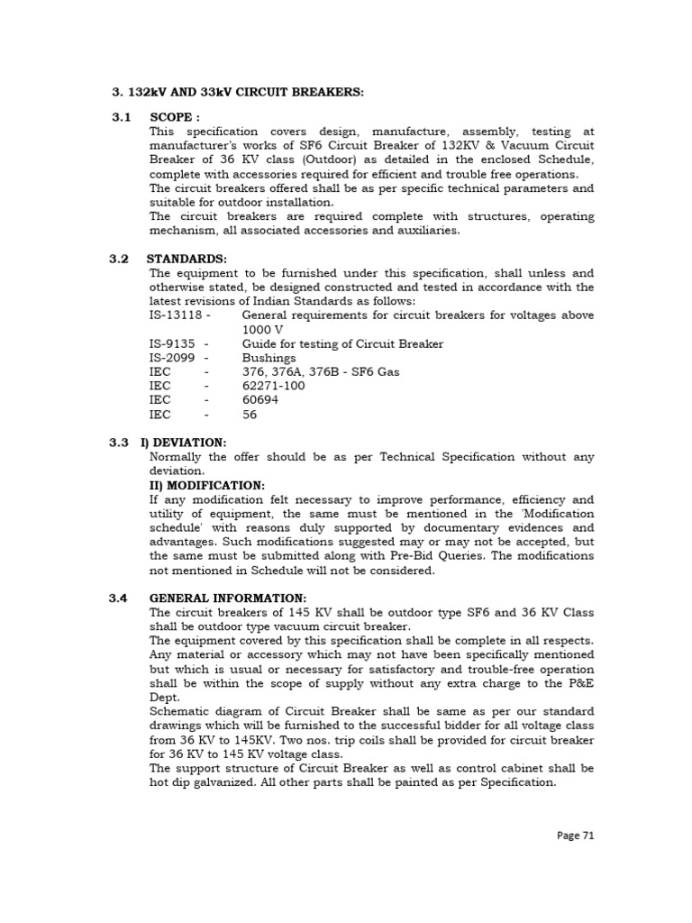 132kV & 33kV Circuit Breaker Specifications | PDF | Switch | Insulator ...