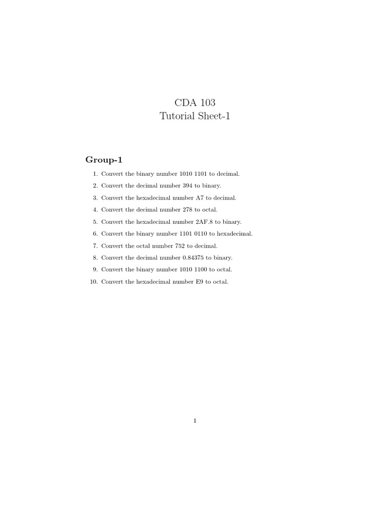 Tutorial Sheet 1 | PDF