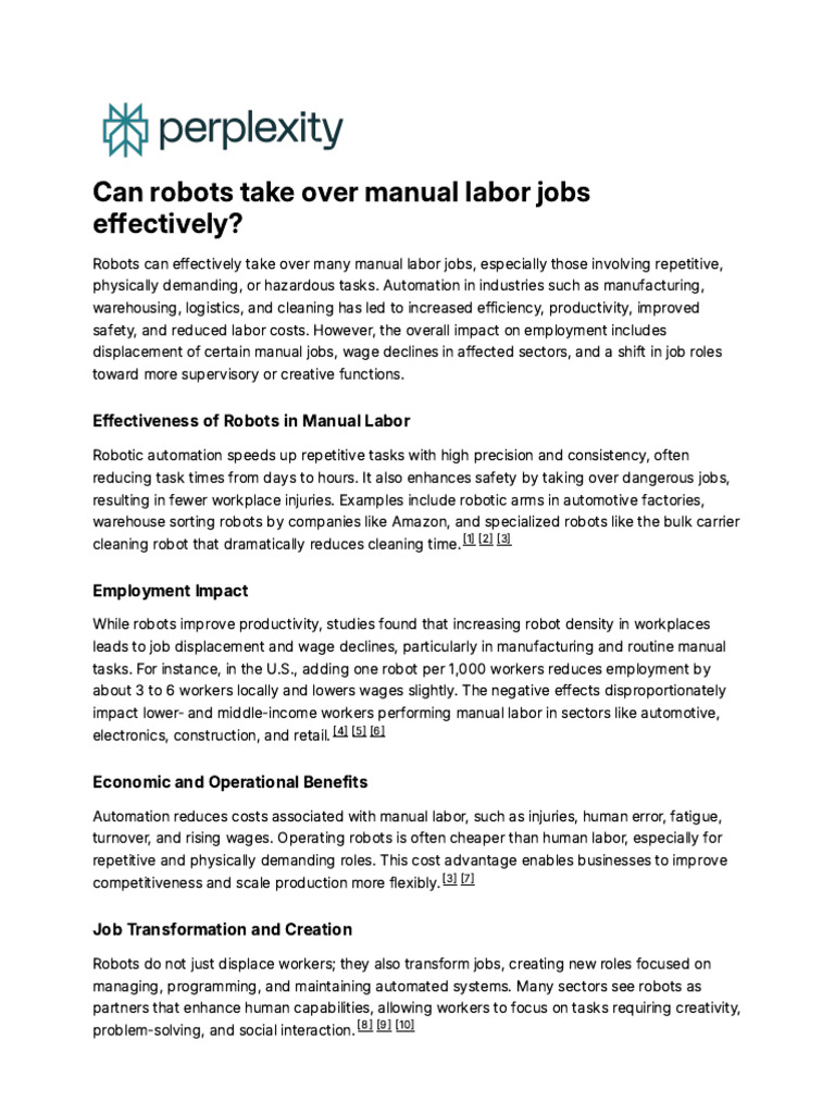 Can Robots Take Over Manual Labor Jobs Effectively | PDF | Labour ...