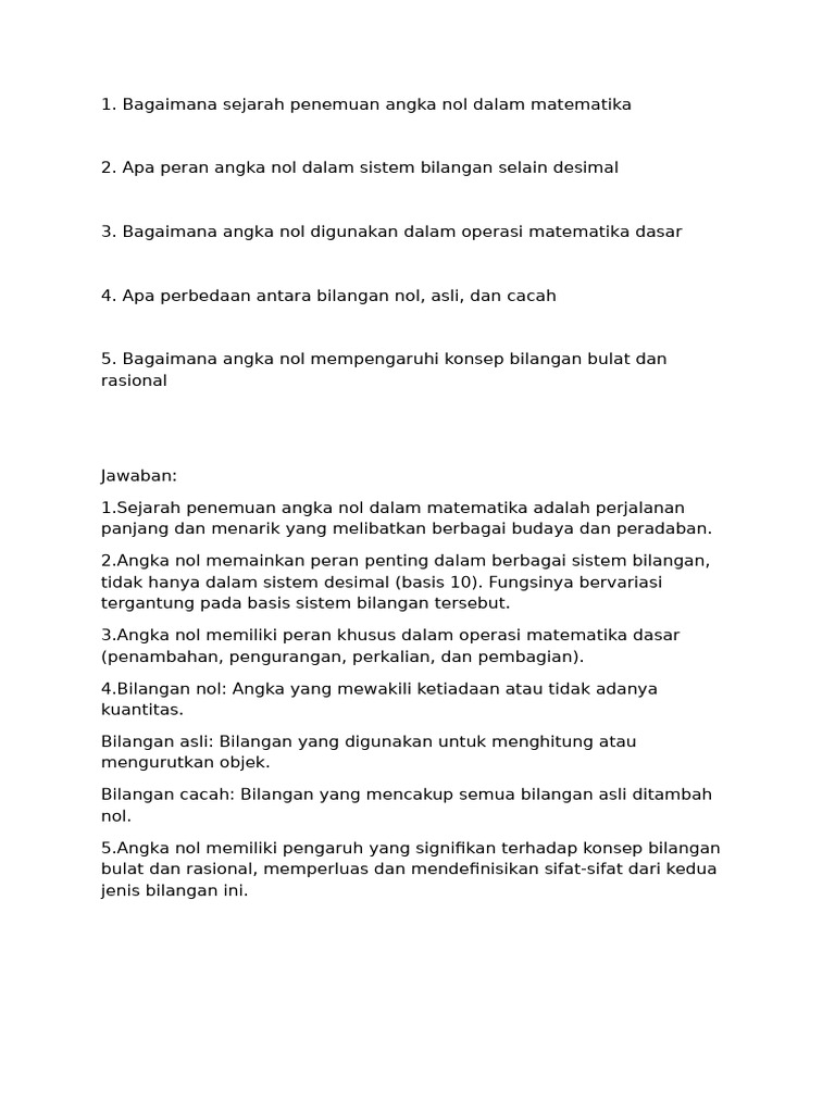 Sejarah dan Peran Angka Nol dalam Matematika | PDF