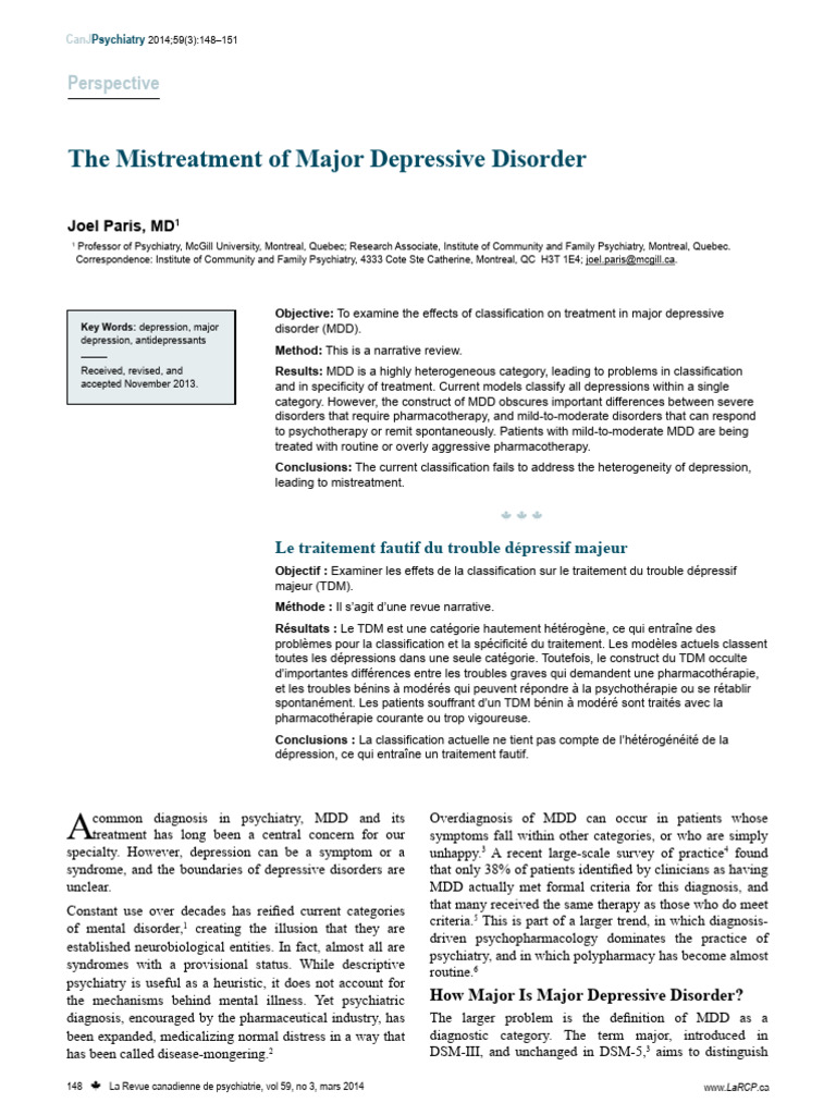 The Mistreatment of Depression - Paris2014 | PDF | Major Depressive ...