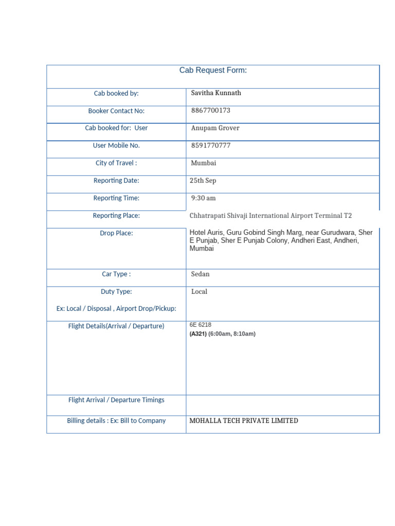 Cab Booking - Mumbai 25th Sep | PDF