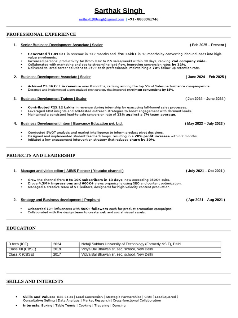 Sarthak Singh Resume | PDF