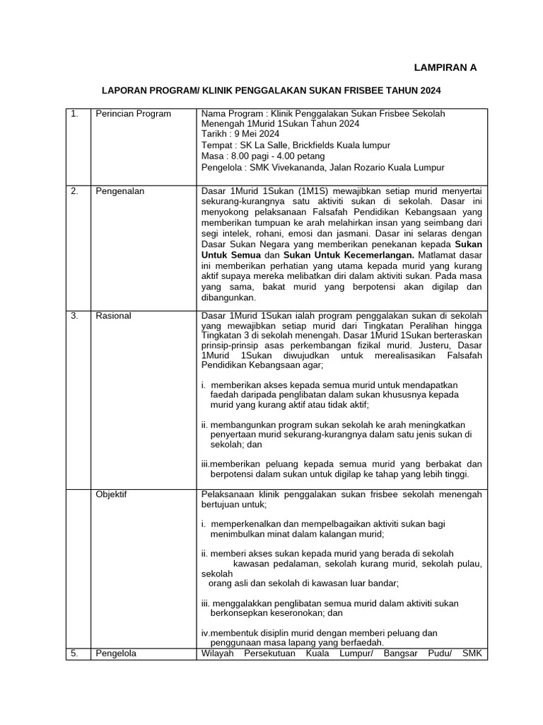 Format Laporan Program Penggalakan Sukan | PDF