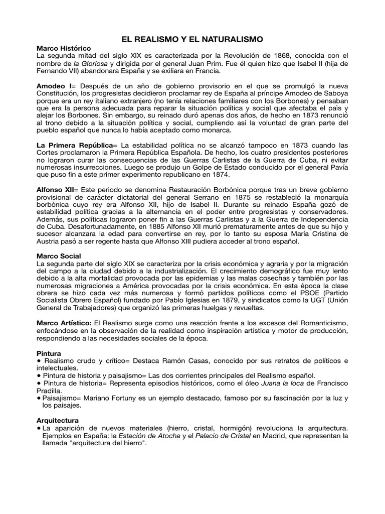 Realismo y Naturalismo en el Siglo XIX | PDF | Realismo literario | España