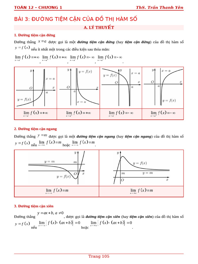 GT12. Chuong 1. Bai 3. Duong Tiem Can Cua Do Thi Ham So | PDF