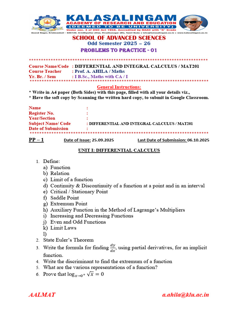 MAT201 D&IC U1 Assignment 1 | PDF | Function (Mathematics ...