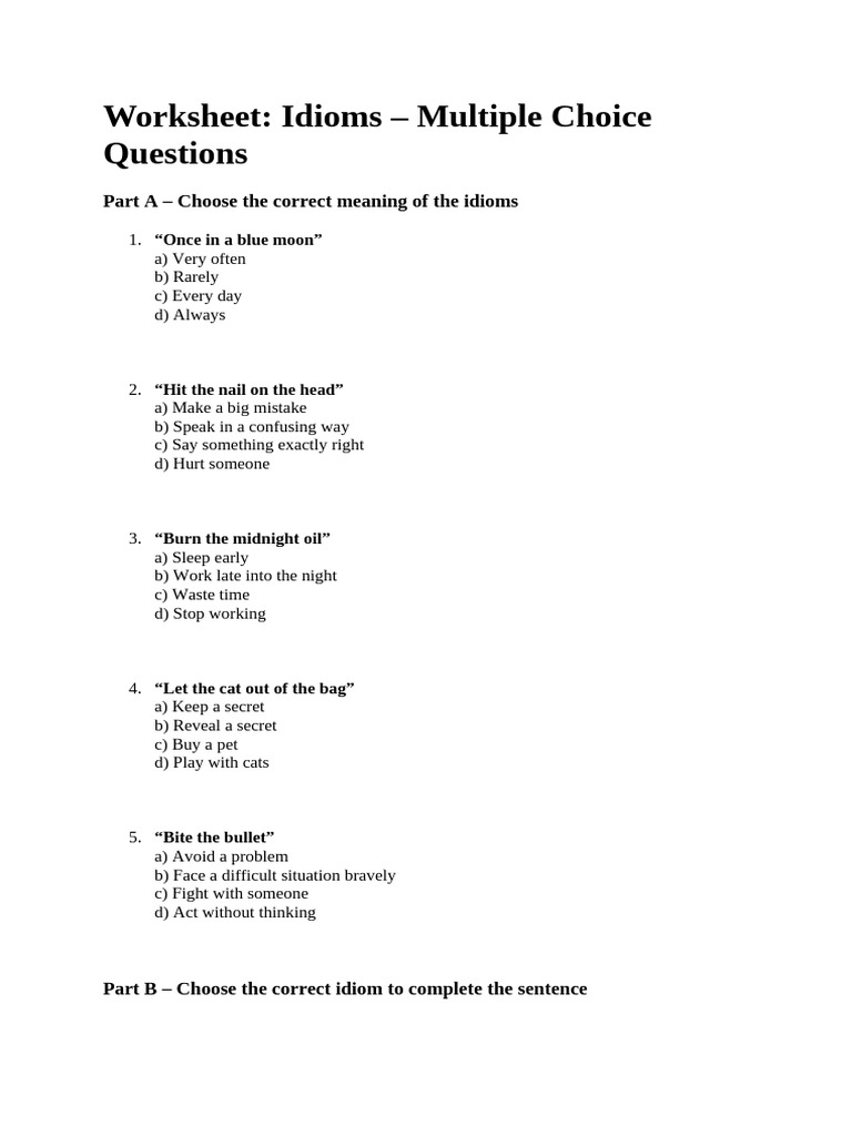 Idioms and Phrases Worksheet | PDF | Adverb | Phrase