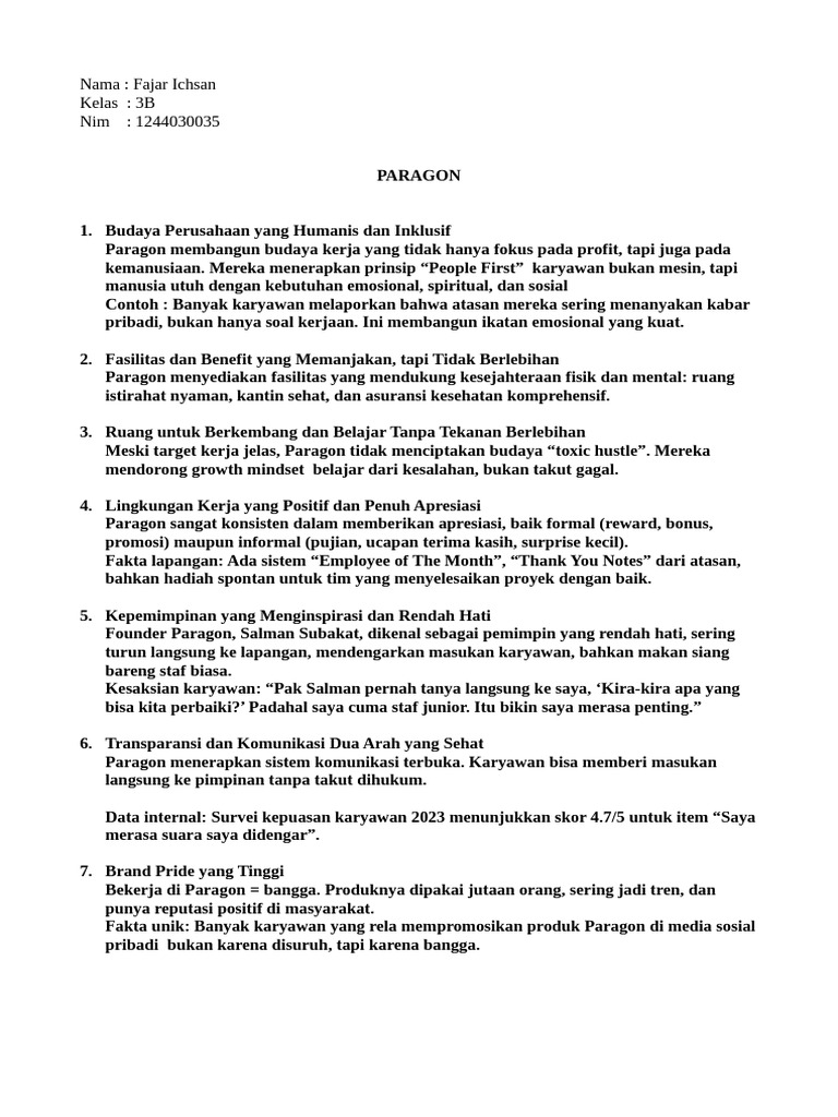 Budaya Kerja Humanis di Paragon | PDF