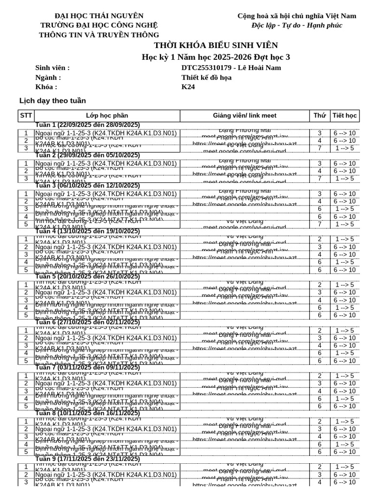 Student Timetable 11 | PDF