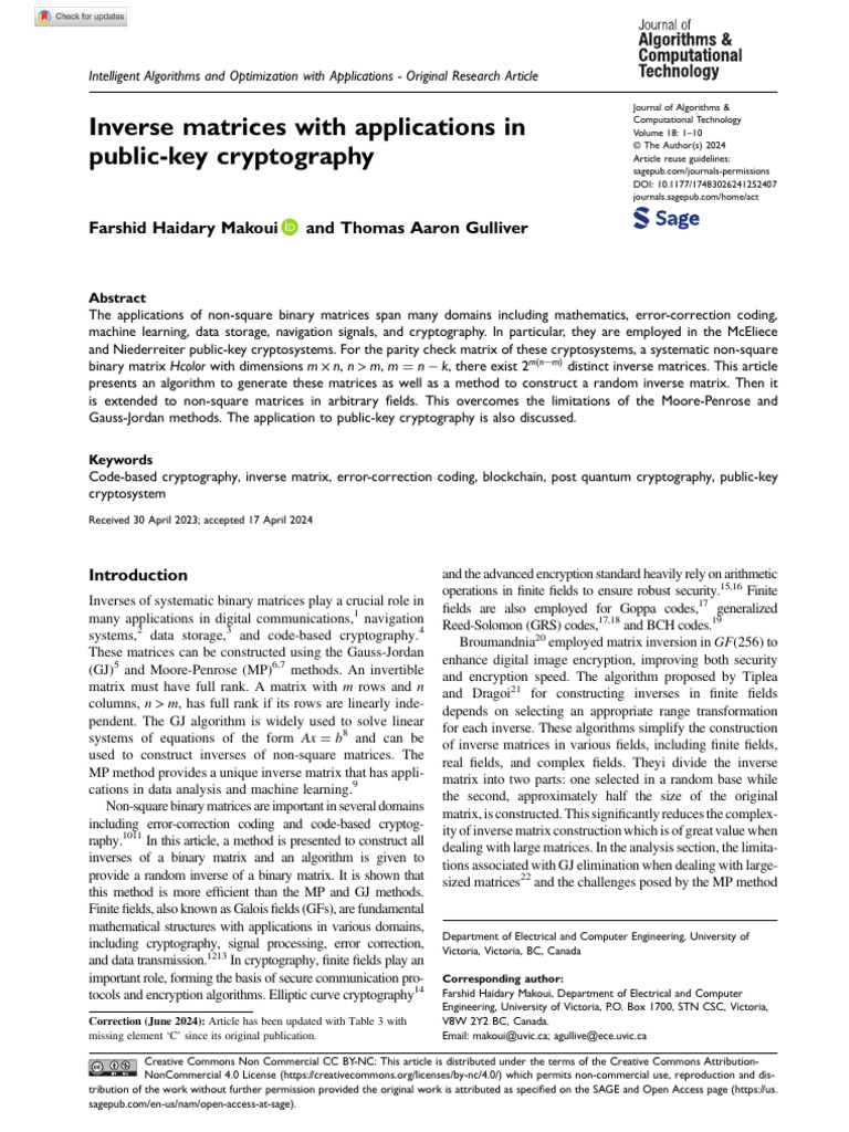 Inverse Matrices in Public-Key Cryptography | PDF | Matrix (Mathematics ...