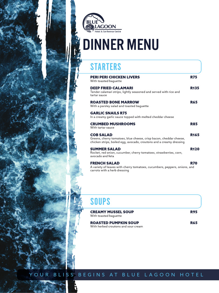 Blue Lagoon Hotel Dinner Menu | PDF | Salad | French Fries
