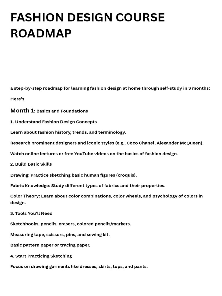 Fashion Design Self-Study Roadmap | PDF | Sewing | Fashion Design