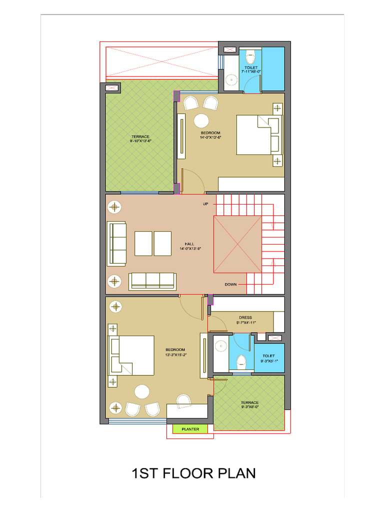 Agra Villa Colour Plan - (1st Floor Plan) | PDF